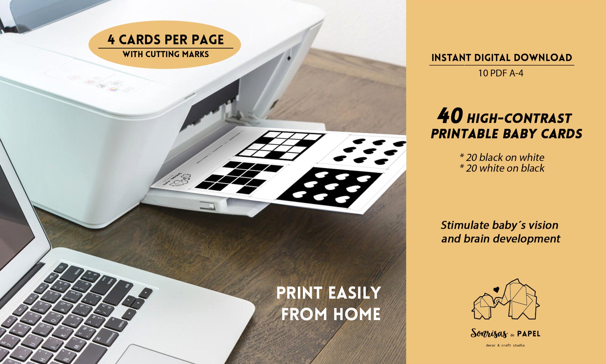 High Contrast Montessori Printable Cards. Black White Geometric ...