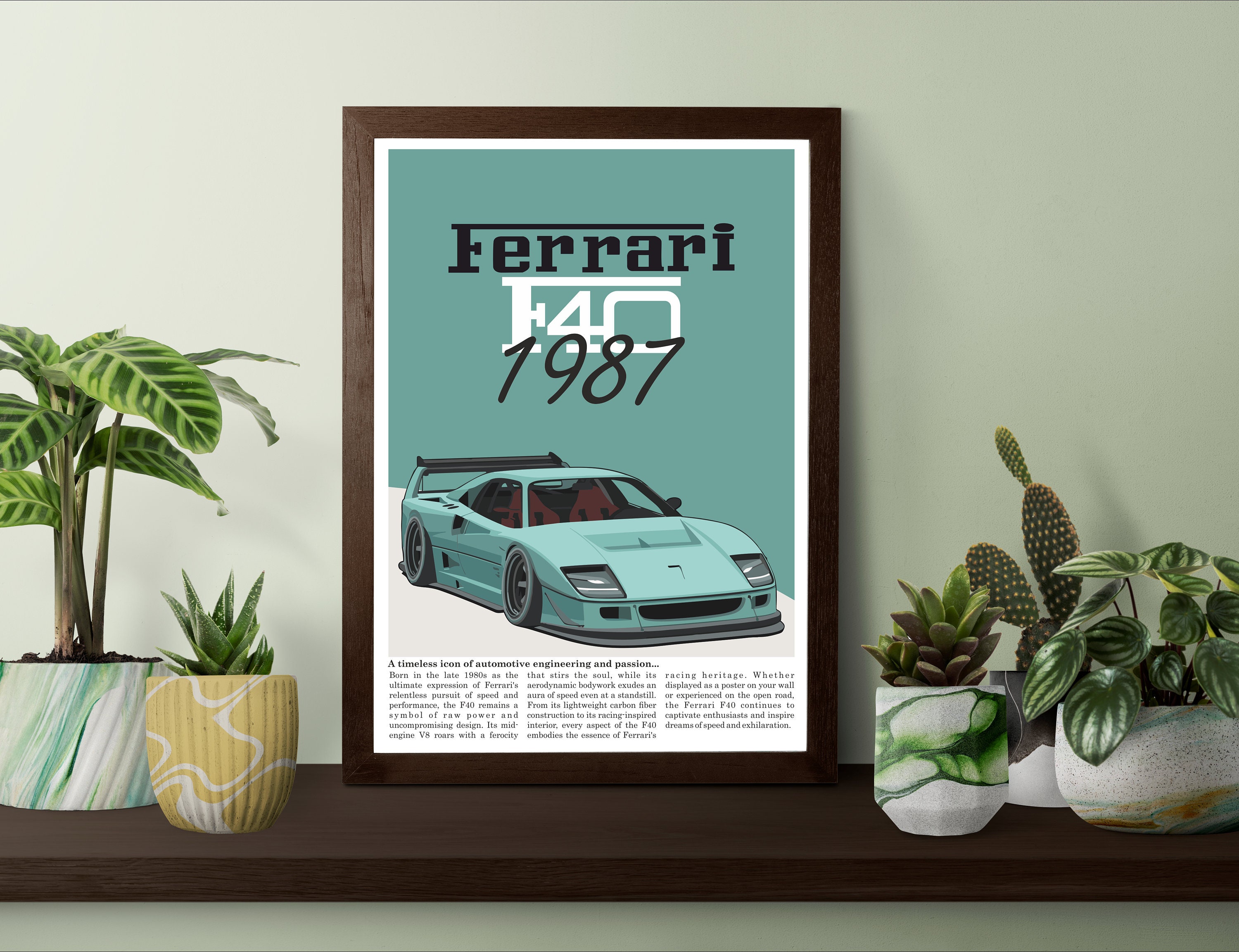 Ferrari F40 Poster: Iconic Supercar Art Print Vintage Racing Design ...