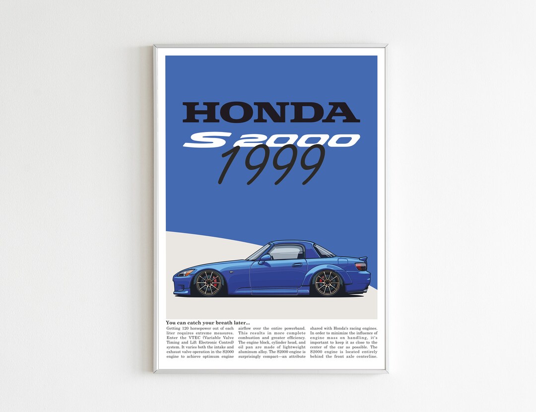 Honda S2000 Illustrated Car Poster: Digital Artwork JDM Iconic Sports ...