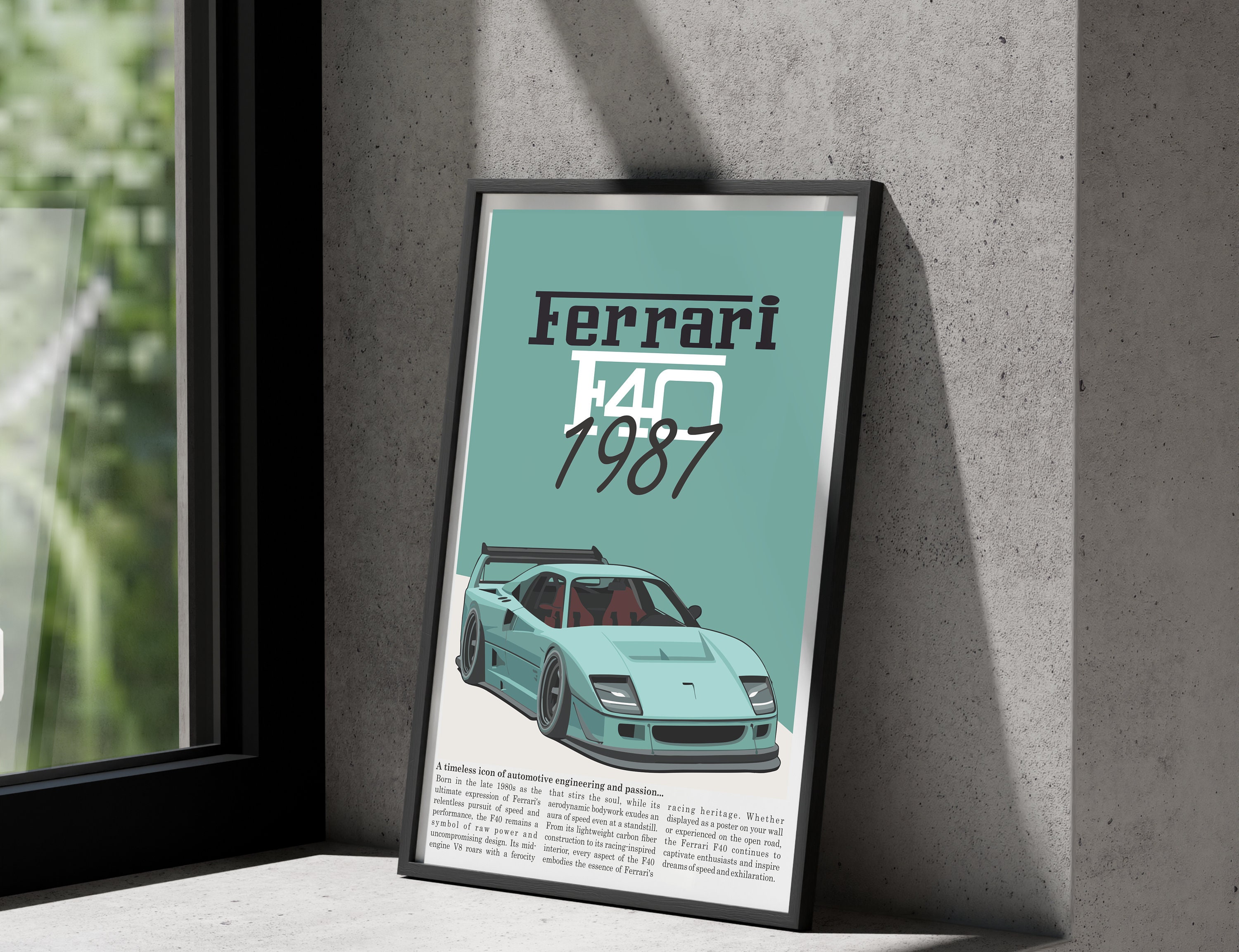 Ferrari F40 Poster: Iconic Supercar Art Print Vintage Racing Design ...