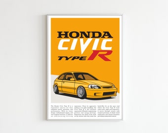 Honda Civic Type R Modified JDM Drifter Sports Car Art Poster ...