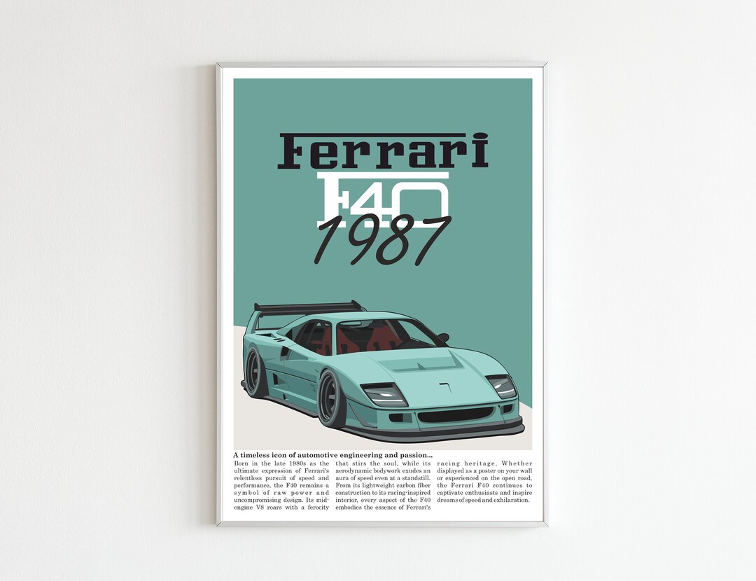 Ferrari F40 Poster: Iconic Supercar Art Print Vintage Racing Design ...