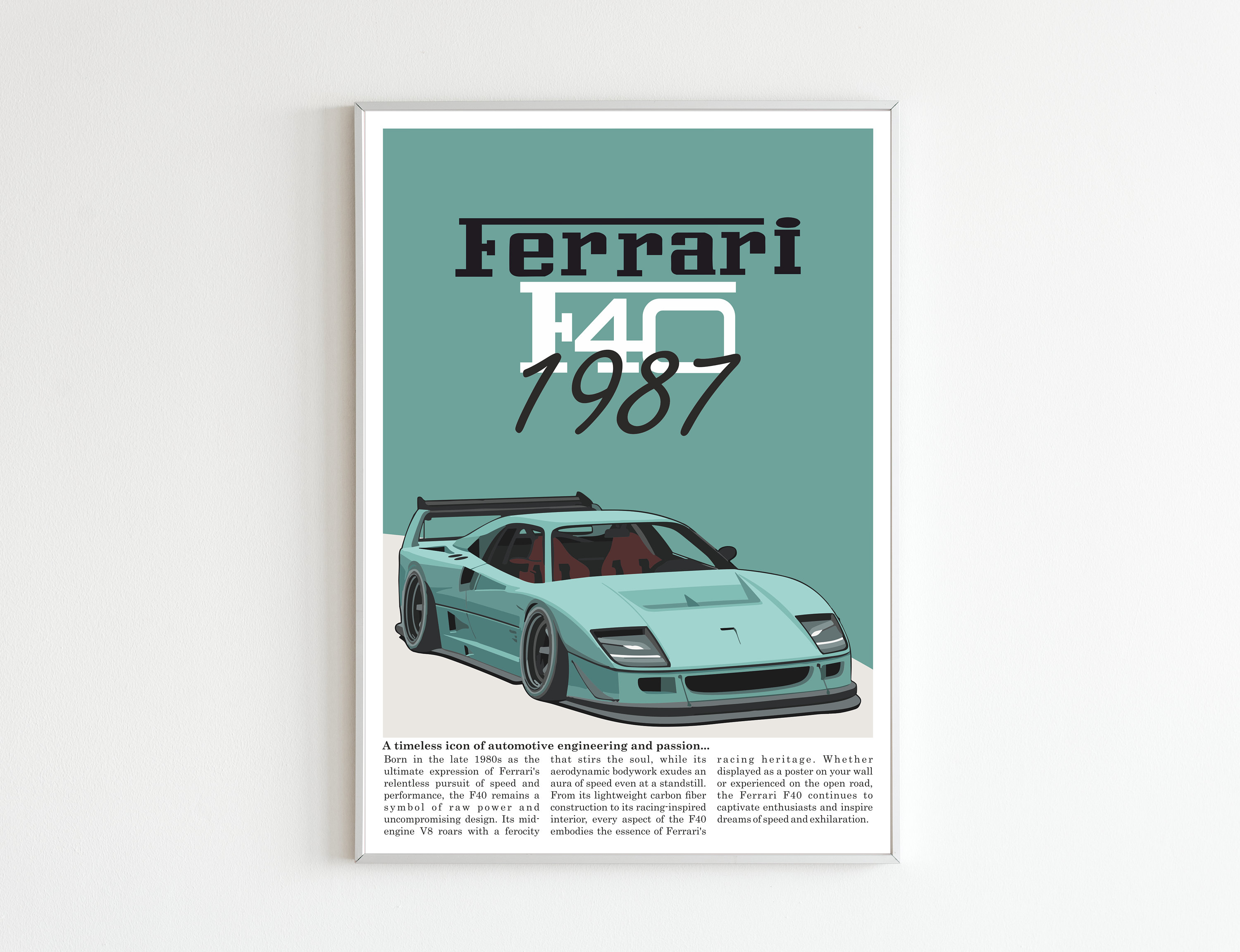 Ferrari F40 Poster: Iconic Supercar Art Print Vintage Racing Design Digital Download - Etsy