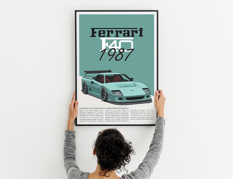 Ferrari F40 Poster: Iconic Supercar Art Print Vintage Racing Design ...