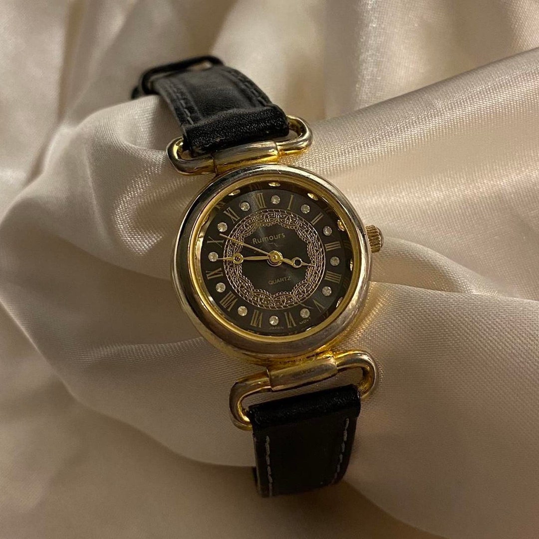 Beautiful Dainty Classy Black and Gold Tone Watch, Watch for Women ...