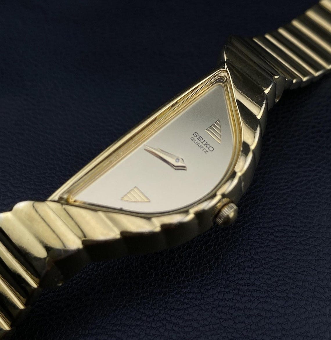 Vintage Seiko Rivoli Gold Tone Half Moon Dainty Elegant Asymmetric ...