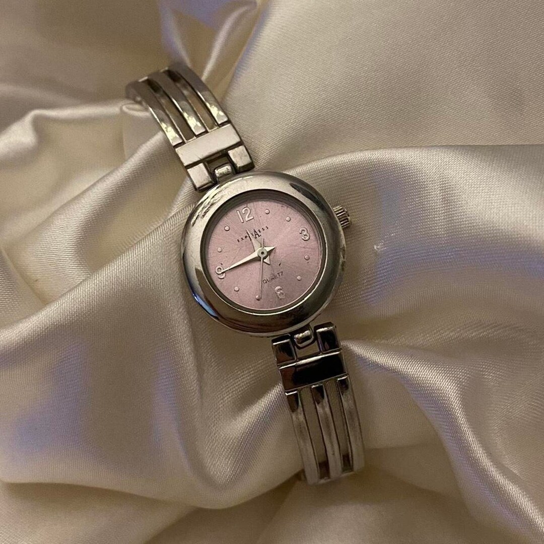 Beautiful Vintage Dainty Art Deco Silver Tone Pink Face Watch for Women ...