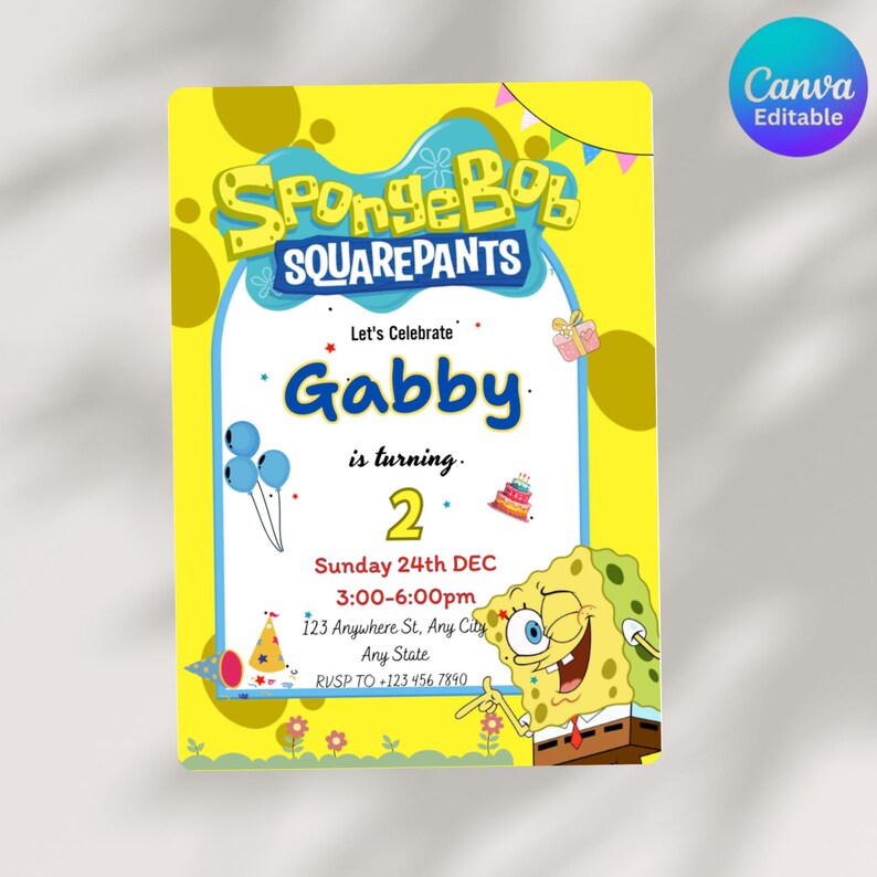Colorful Spongebob Invitation Template, Editable Party Card, Fun ...