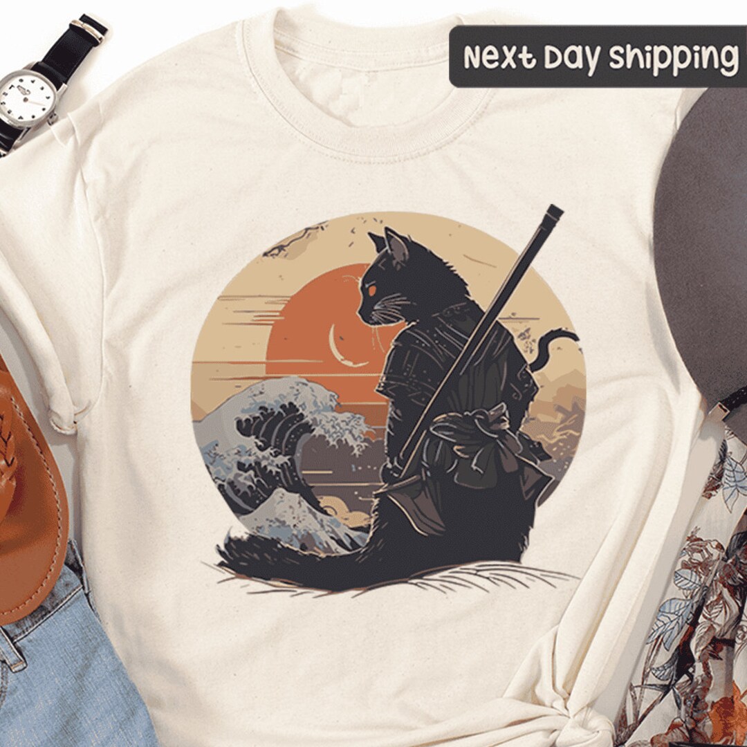 Samurai Cat Shirt, Japanese Cat Shirt, Cat Lover Gift, Retro Samurai ...