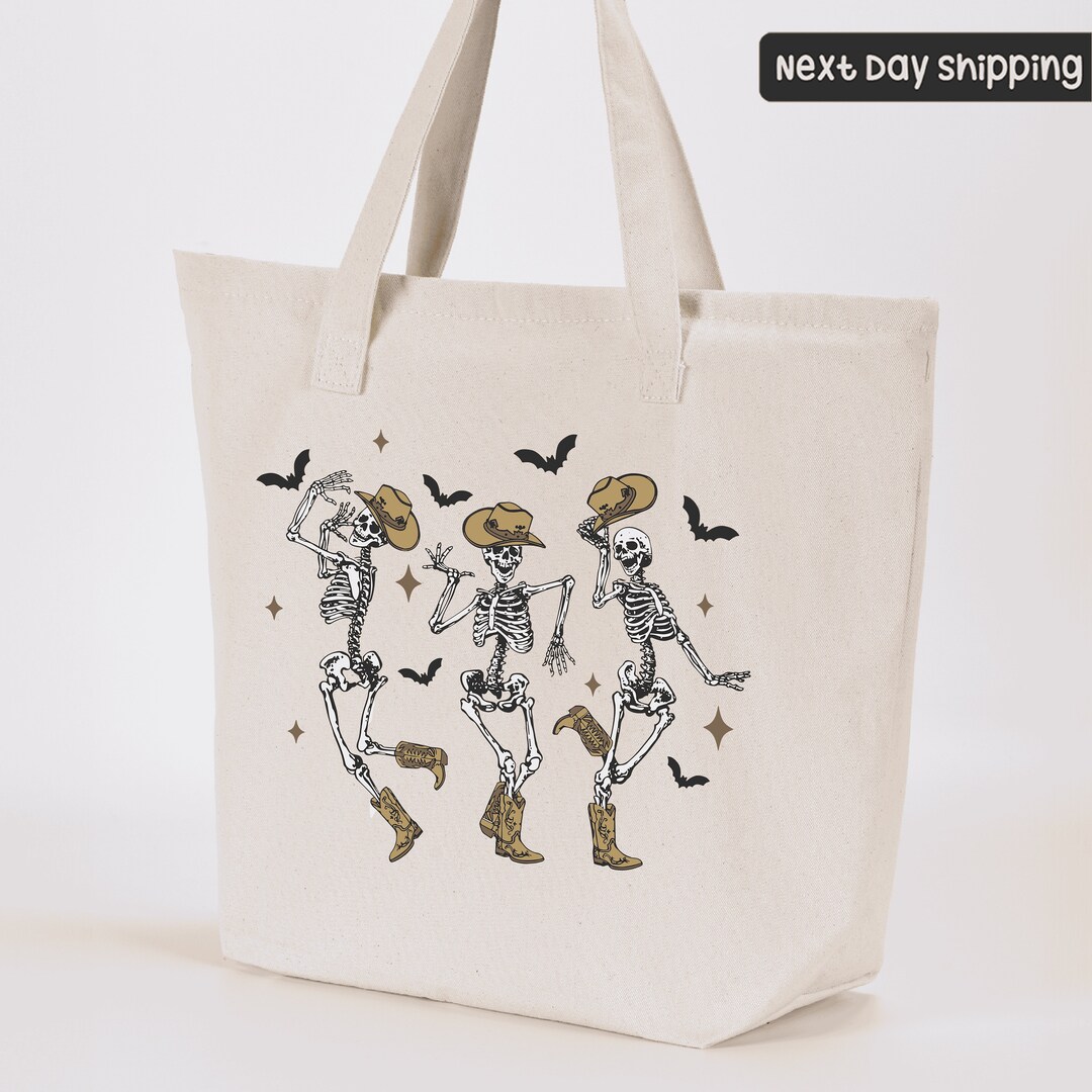 Dancing Skeleton Tote Bag, Funny Skeleton Tote, Halloween Bag, Skull ...
