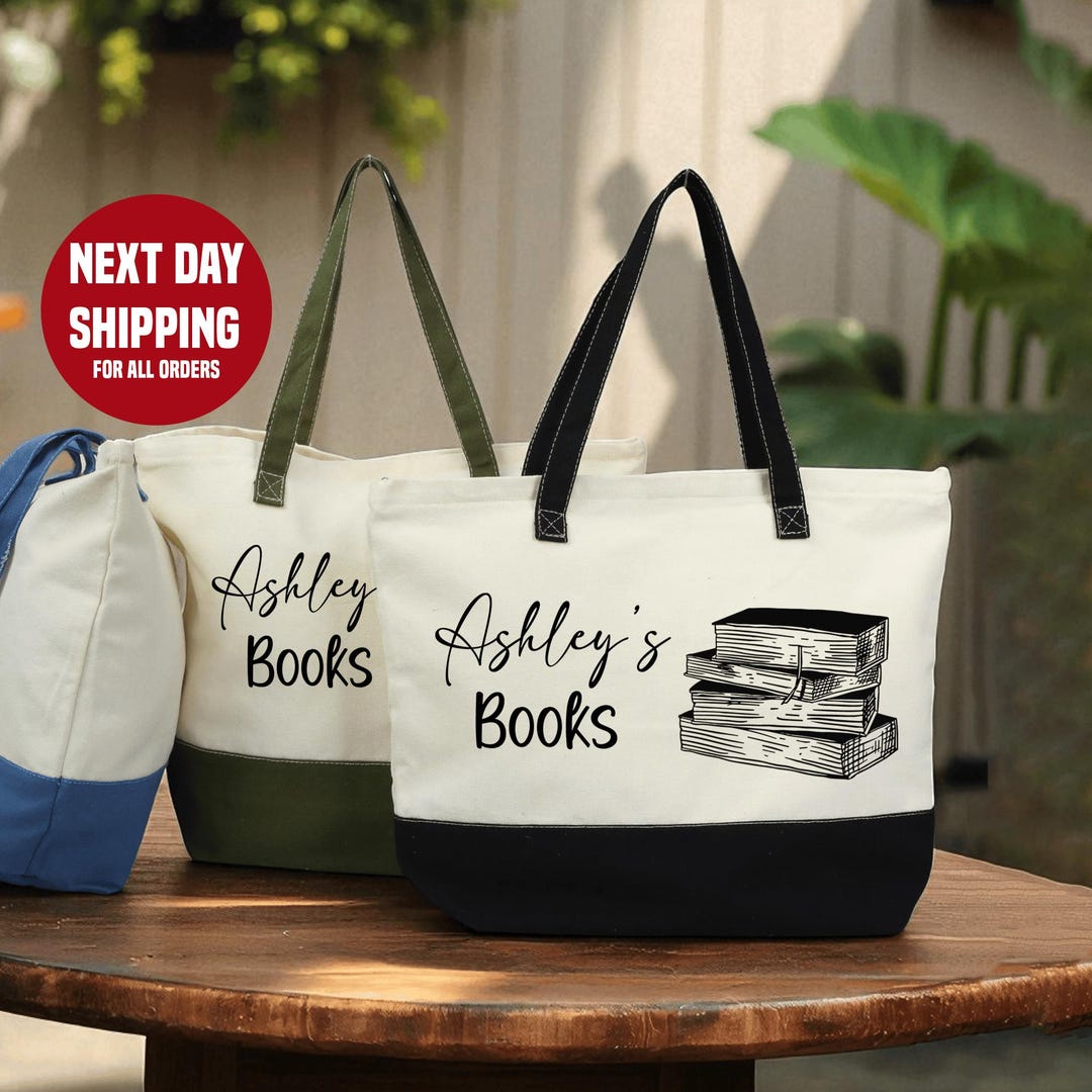 Personalized Book Lover Tote Bag, Custom Name Books Canvas Tote Bag - Etsy