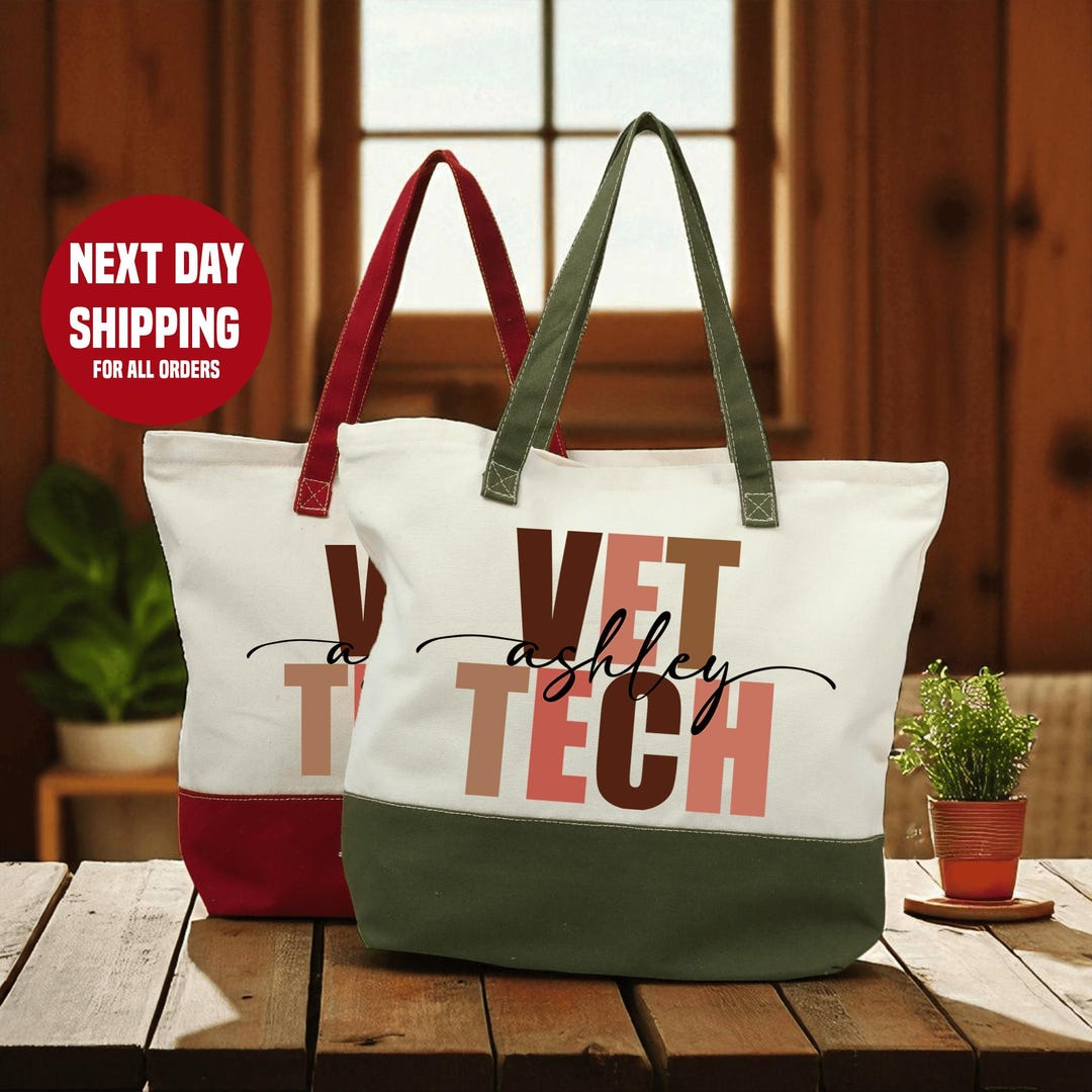 Personalized Vet Tech Tote Bag, Custom Name Canvas Tote Bag, Veterinary ...