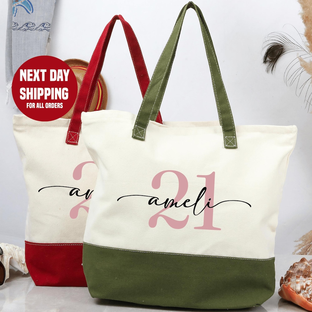 Custom Birthday Tote Bag With Name and Age, Gift for Her, Personalized ...