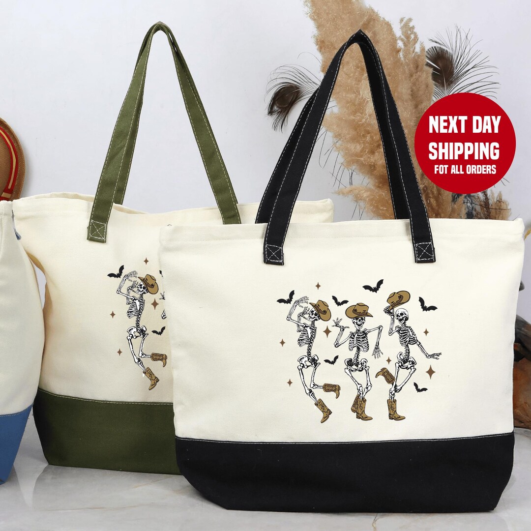 Dancing Skeleton Tote Bag, Funny Skeleton Tote, Halloween Bag, Skull ...