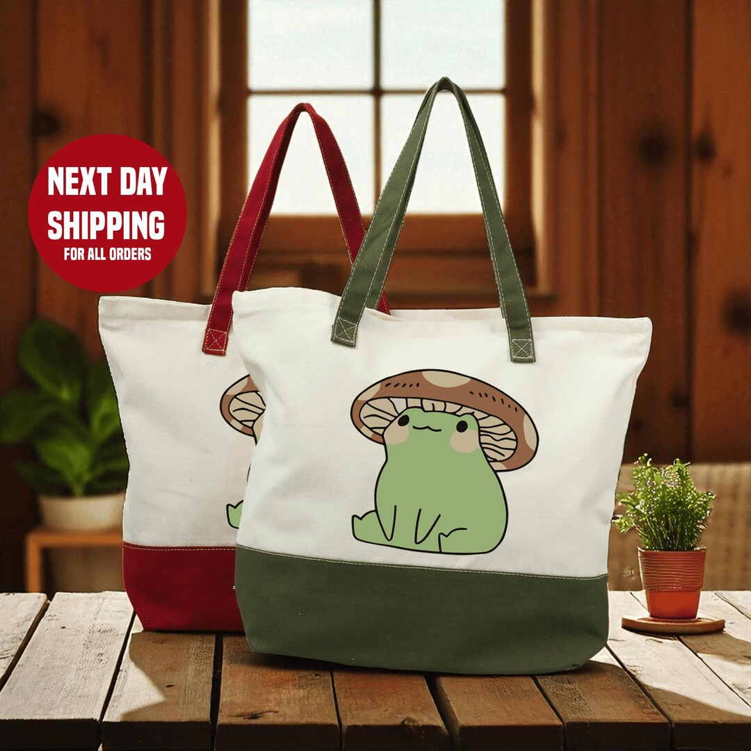 Mushroom Froggy Tote Bag, Mushroom Tote Bag, Frog Tote Bag, Frog Gifts ...