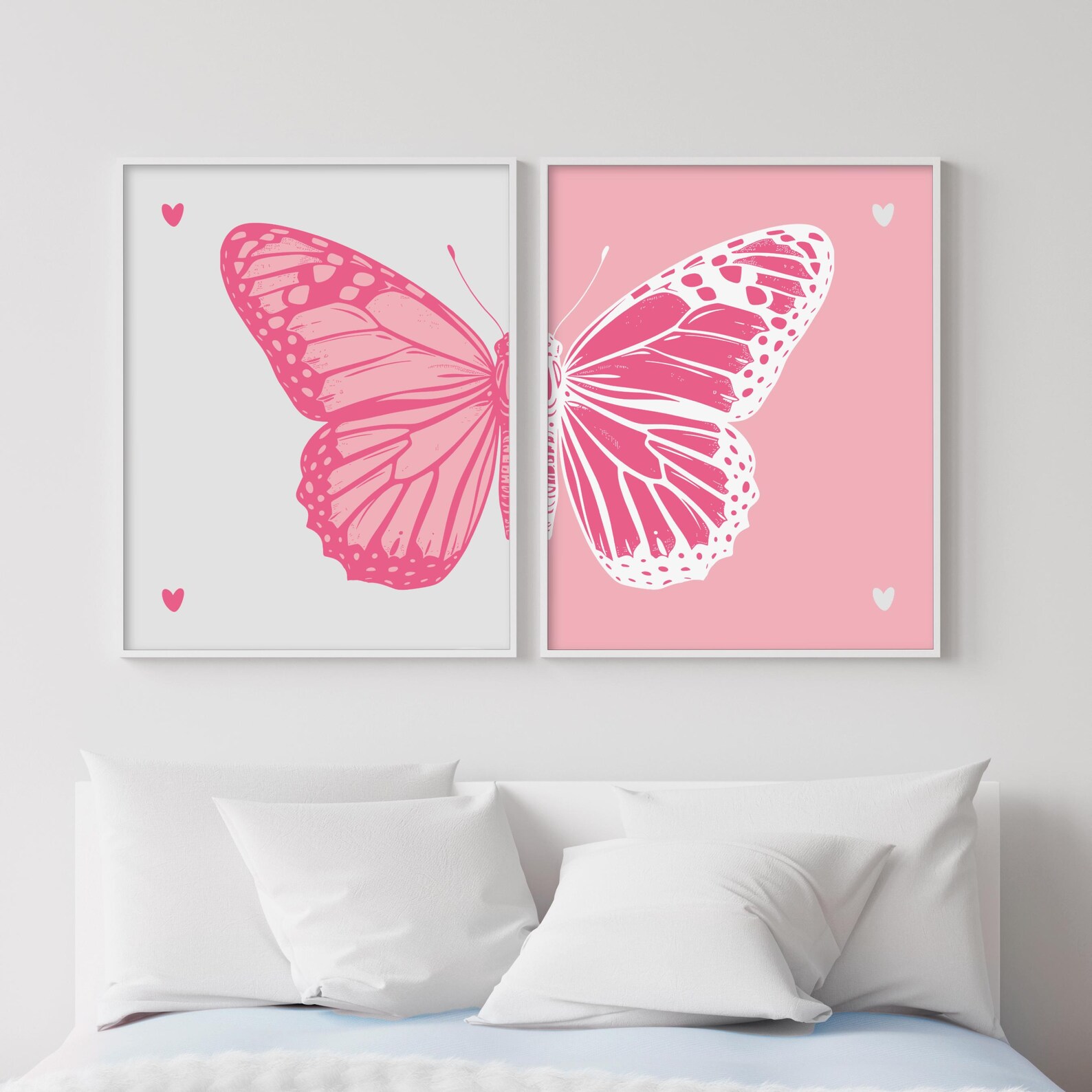 Preppy Pink Butterfly Wall Art Set for Teen Bedroom Modern Digital ...