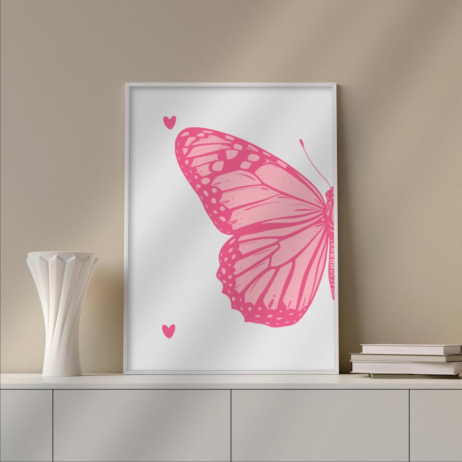 Preppy Pink Butterfly Wall Art Set for Teen Bedroom Modern Digital ...