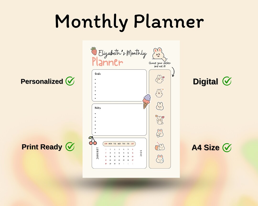 Digital Planner 2024 Personalized Monthly Planner Printable Planner ...