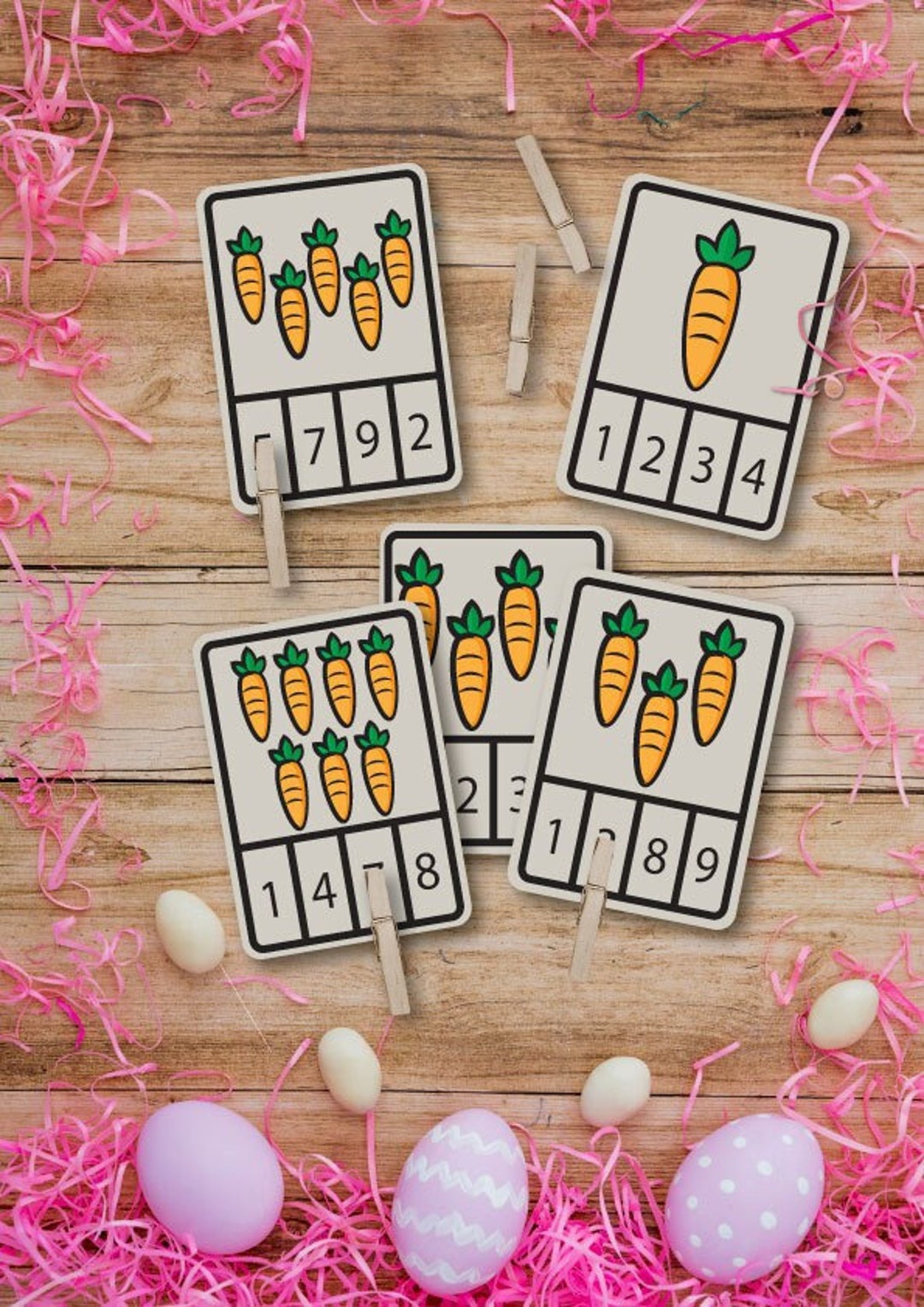 Easter Carrot Pre-k Counting Peg Cards Number Recognition Montessori ...