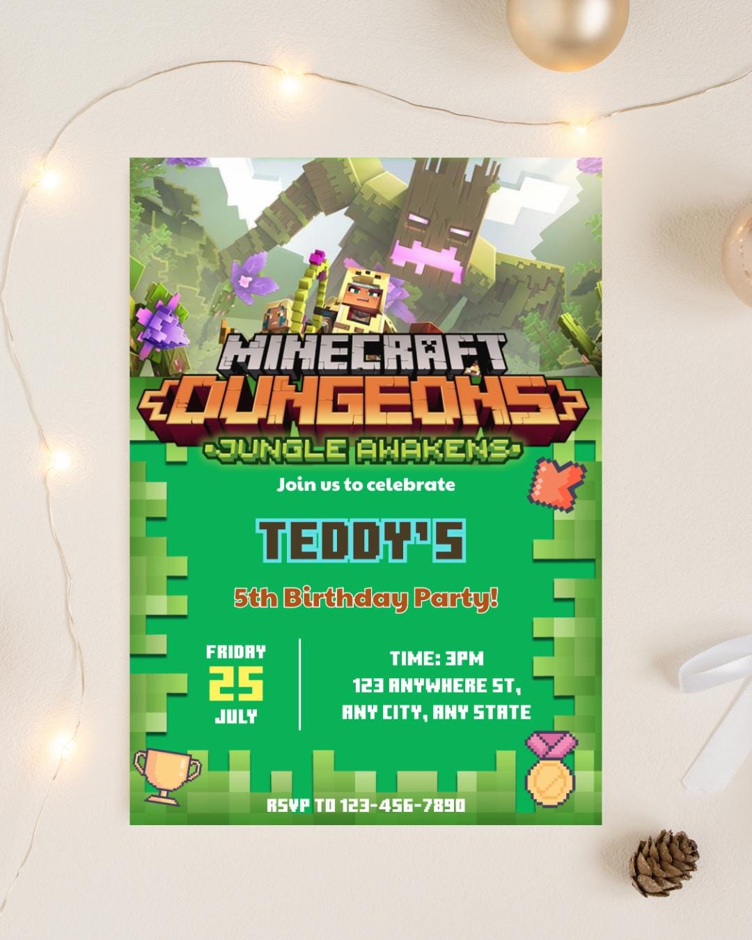 Editable Minecraft Birthday Invitation Template, Minecraft Birthday ...