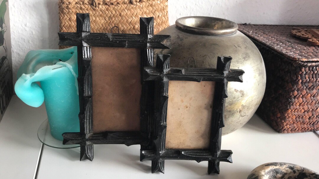 Set of 2 Tramp Art Picture Frames From 1900, 2 Carved Picture Frames ...