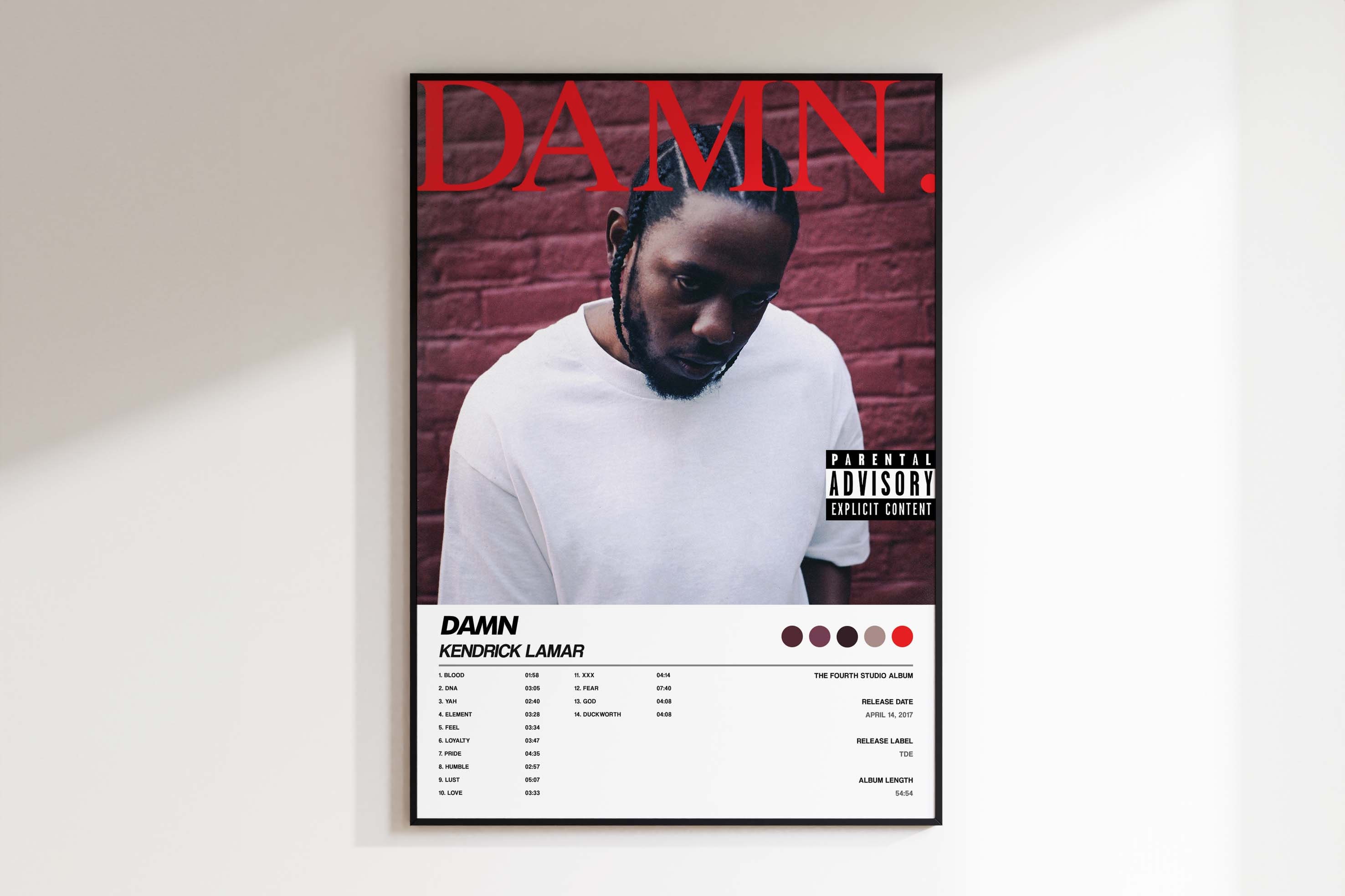 Kendrick Lamar 'damn' Album Cover Poster, Tracklist Poster, Digital ...