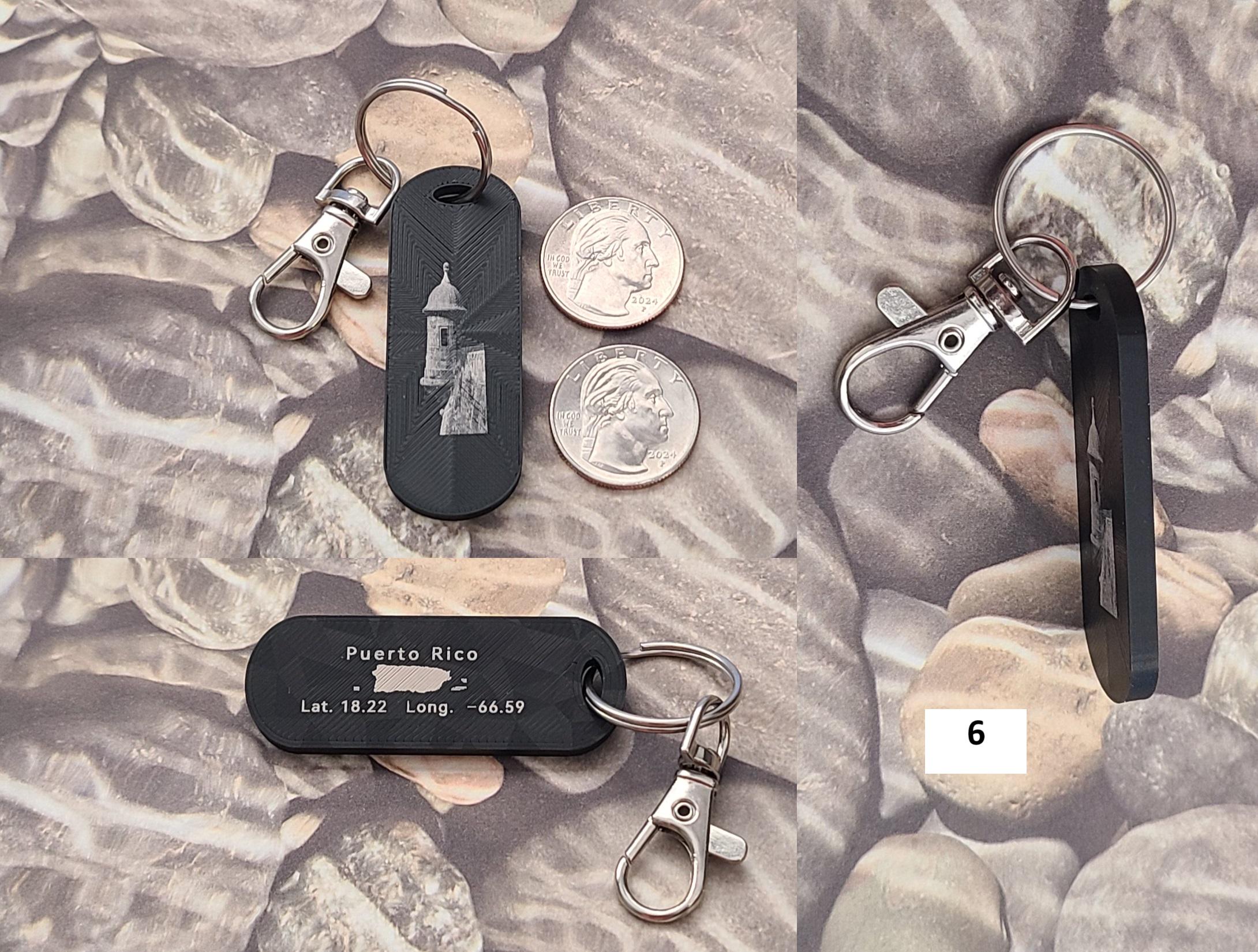 Puerto Rico Island Keychain - 3D Printed - Various Patterns, Engravings ...