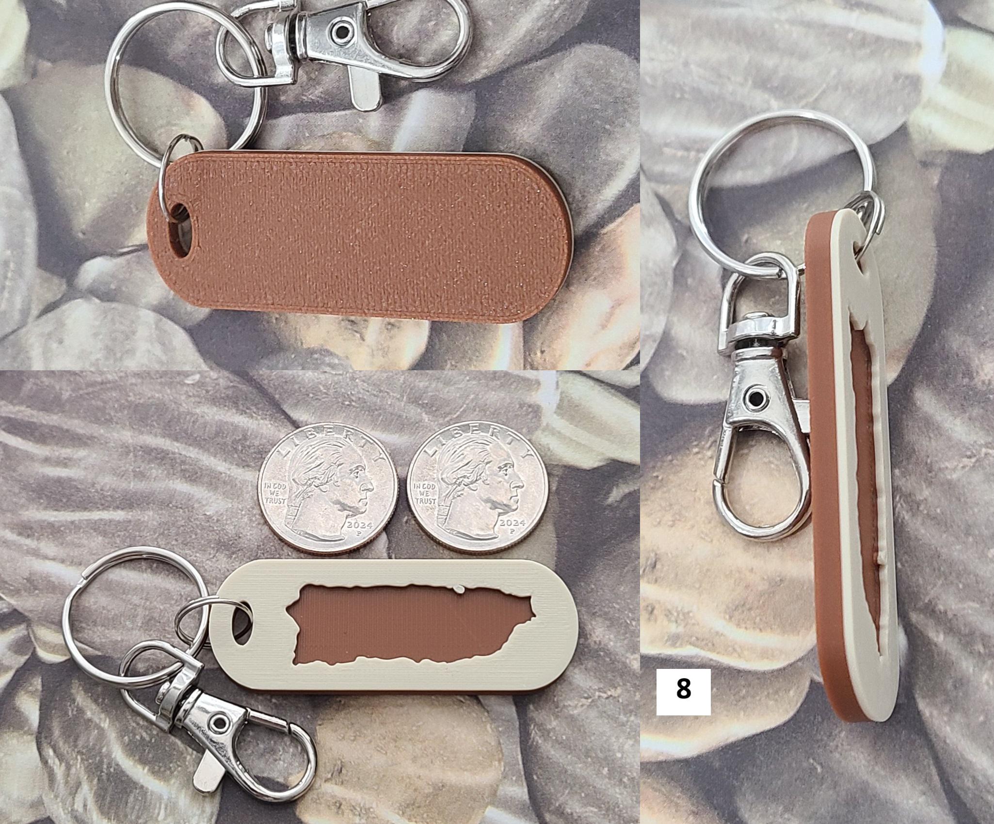 Puerto Rico Island Keychain - 3D Printed - Various Patterns, Engravings ...