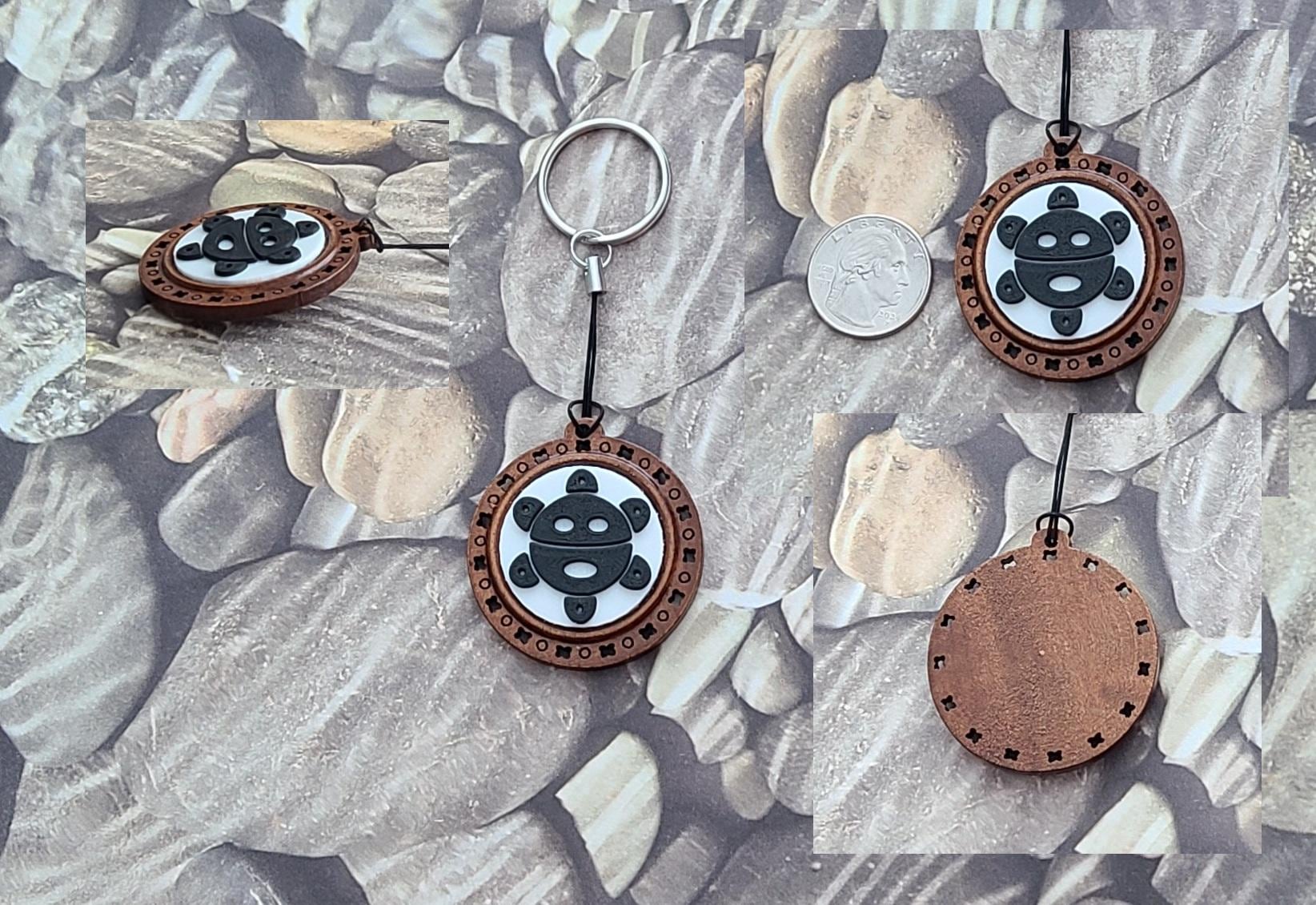 Sol or Coqui Taino Keychain - 3D Printed Design Glued on Wood Bezel - Etsy