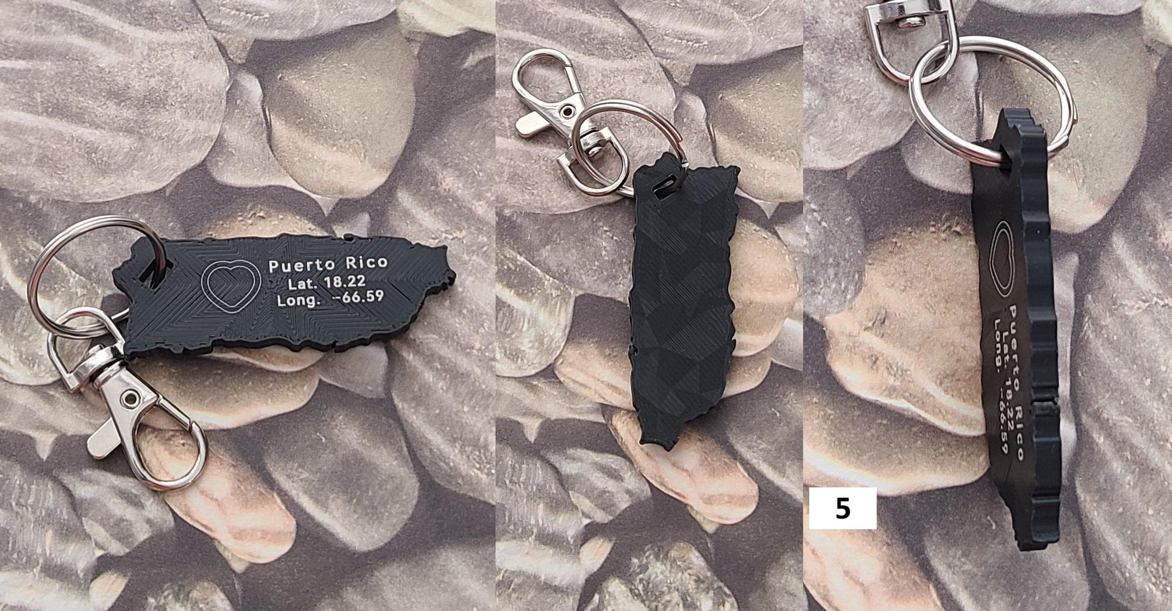 Puerto Rico Island Keychain - 3D Printed - Various Patterns, Engravings ...