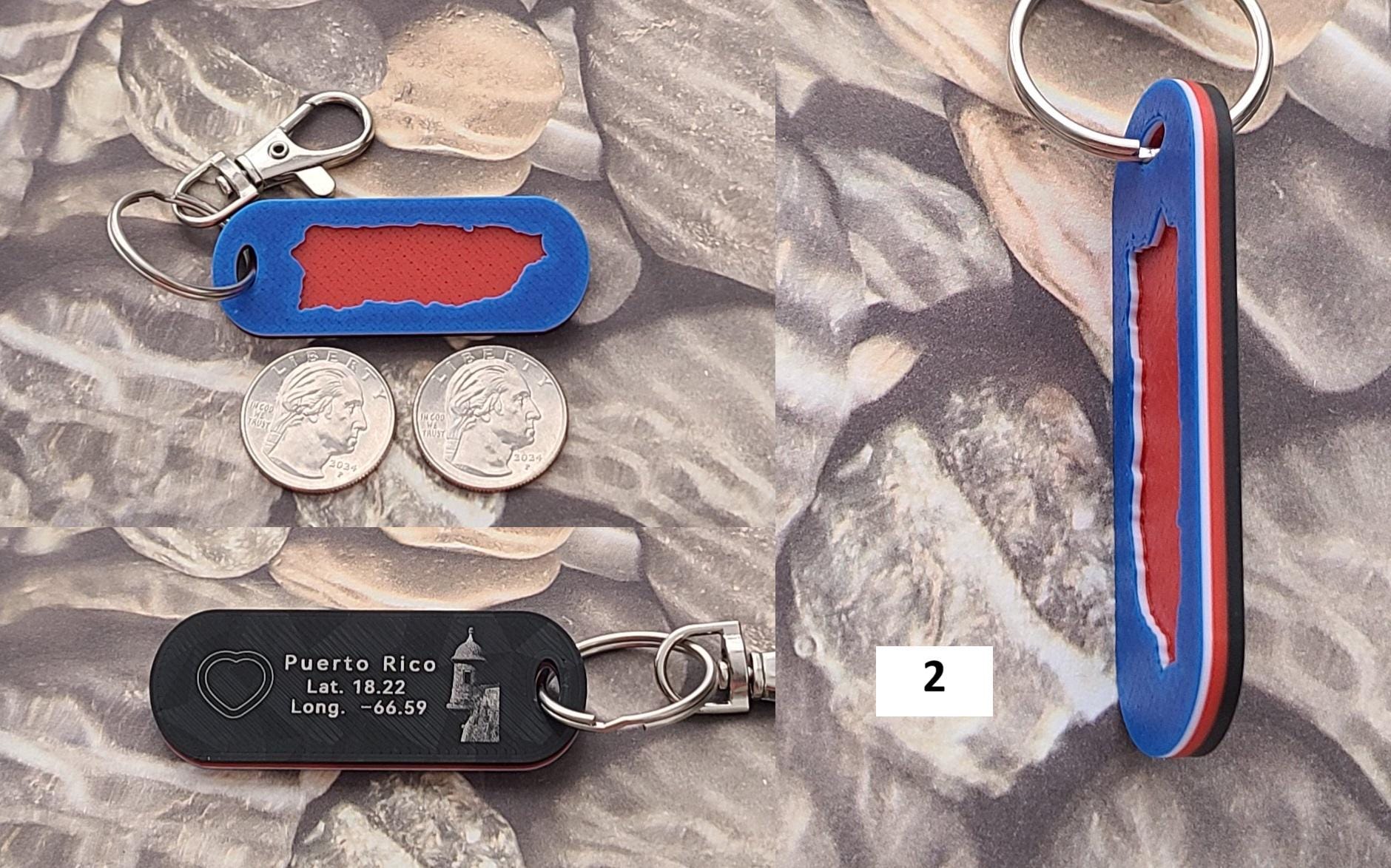 Puerto Rico Island Keychain - 3D Printed - Various Patterns, Engravings ...