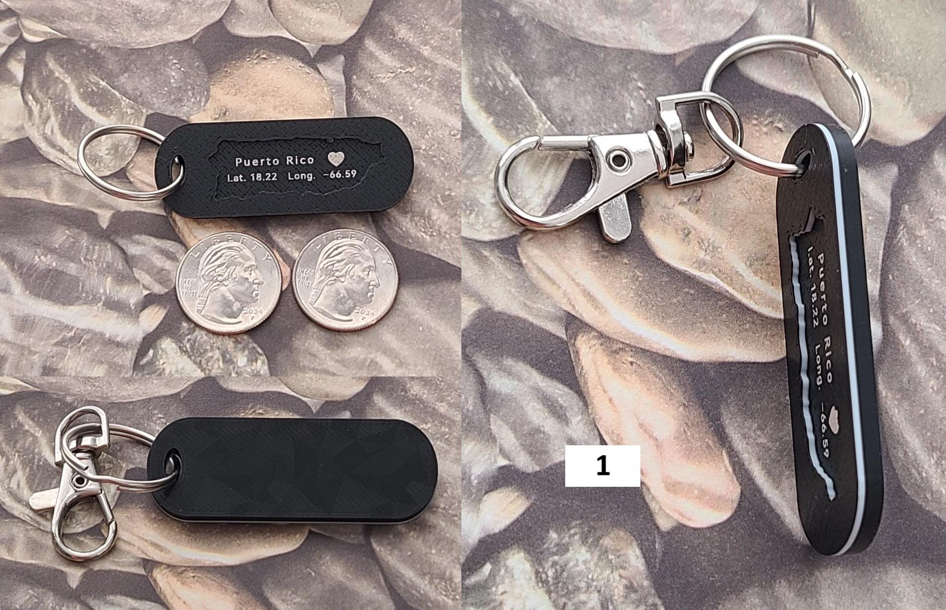 Puerto Rico Island Keychain - 3D Printed - Various Patterns, Engravings ...