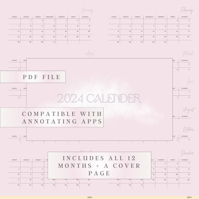 Digital 2024 Pink Minimalistic Calendar, iPad Goodnotes Calendar, - Etsy