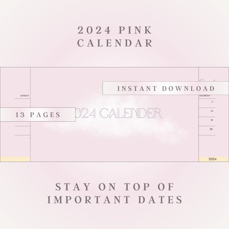 Digital 2024 Pink Minimalistic Calendar, iPad Goodnotes Calendar, - Etsy
