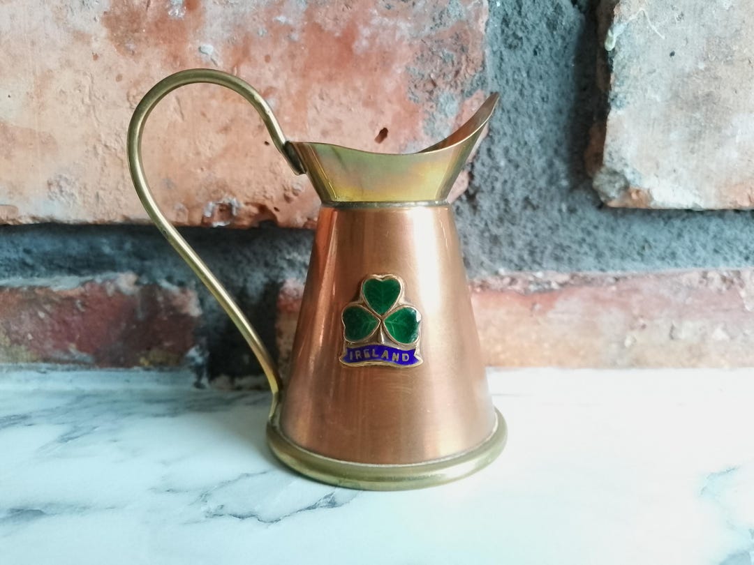 Vintage Irish Copper Pitcher: Enamel Shamrock, Celtic Decor - Etsy
