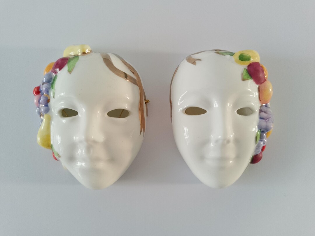 Vintage Porcelain Wall Masks: Hand-painted Fruit & Floral Decor Set - Etsy