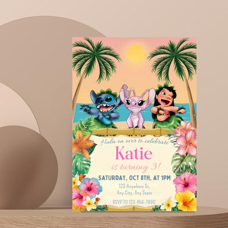 Editable Lilo and Stitch Invitation, Kids Birthday Invite, Hawaii ...