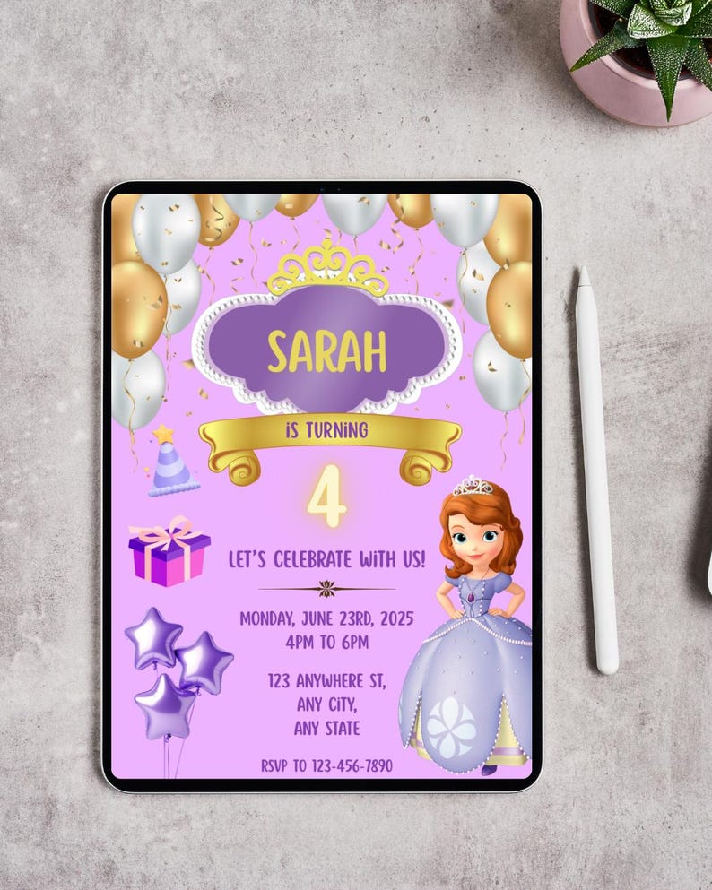 Princess Sofia Editable Invitation, Sofia Birthday Invite, Sofia the ...
