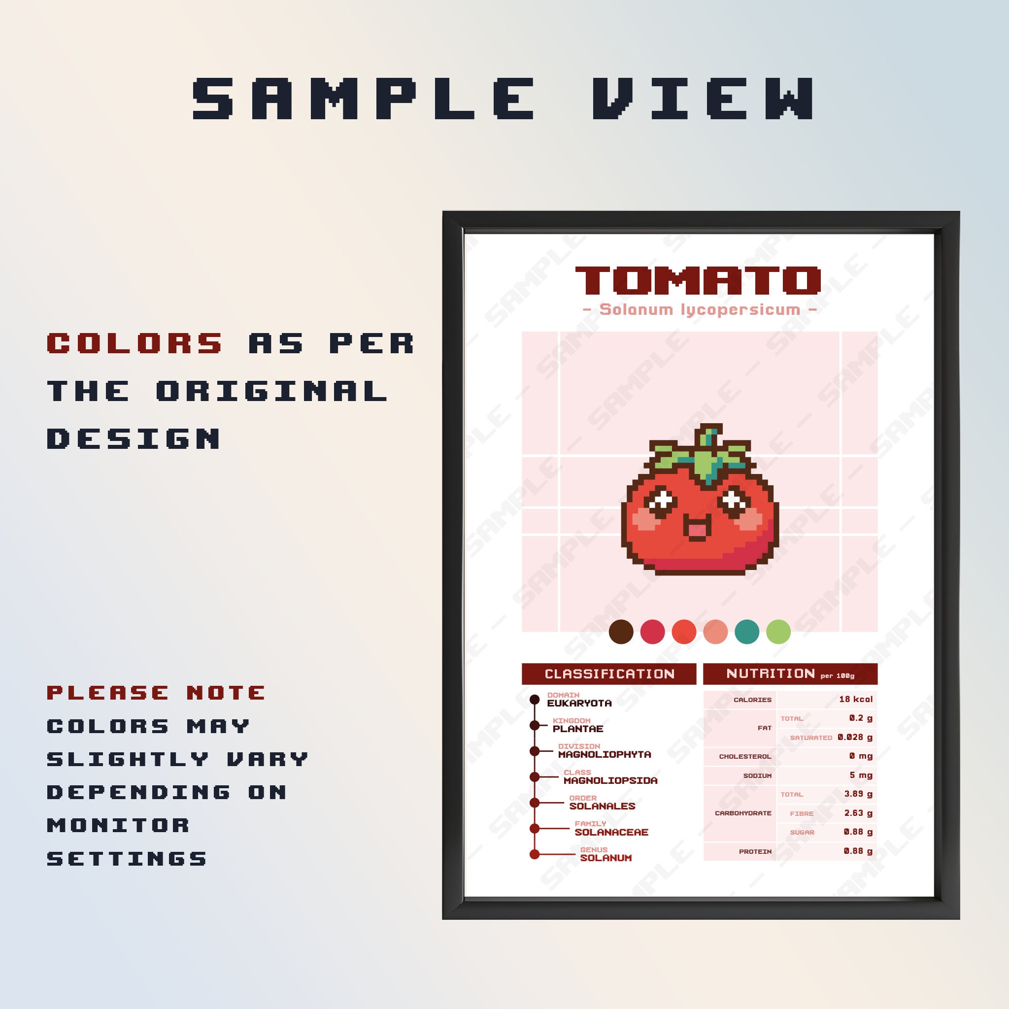 Adorable Pixel Art Tomato Poster, Botanical and Nutritional Facts ...