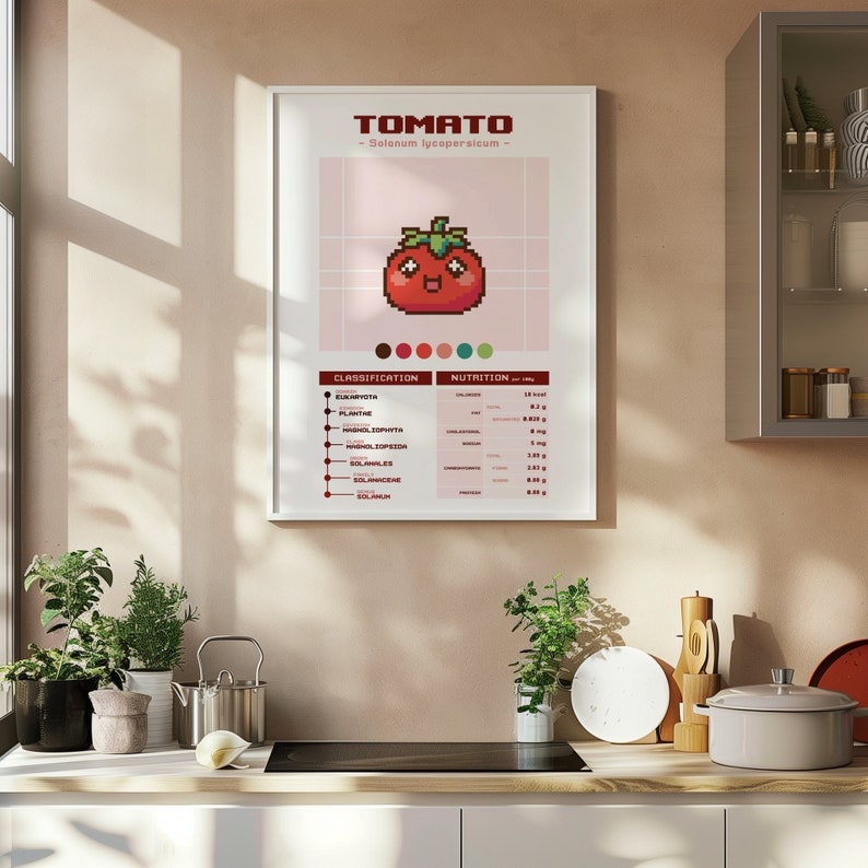 Adorable Pixel Art Tomato Poster, Botanical and Nutritional Facts ...