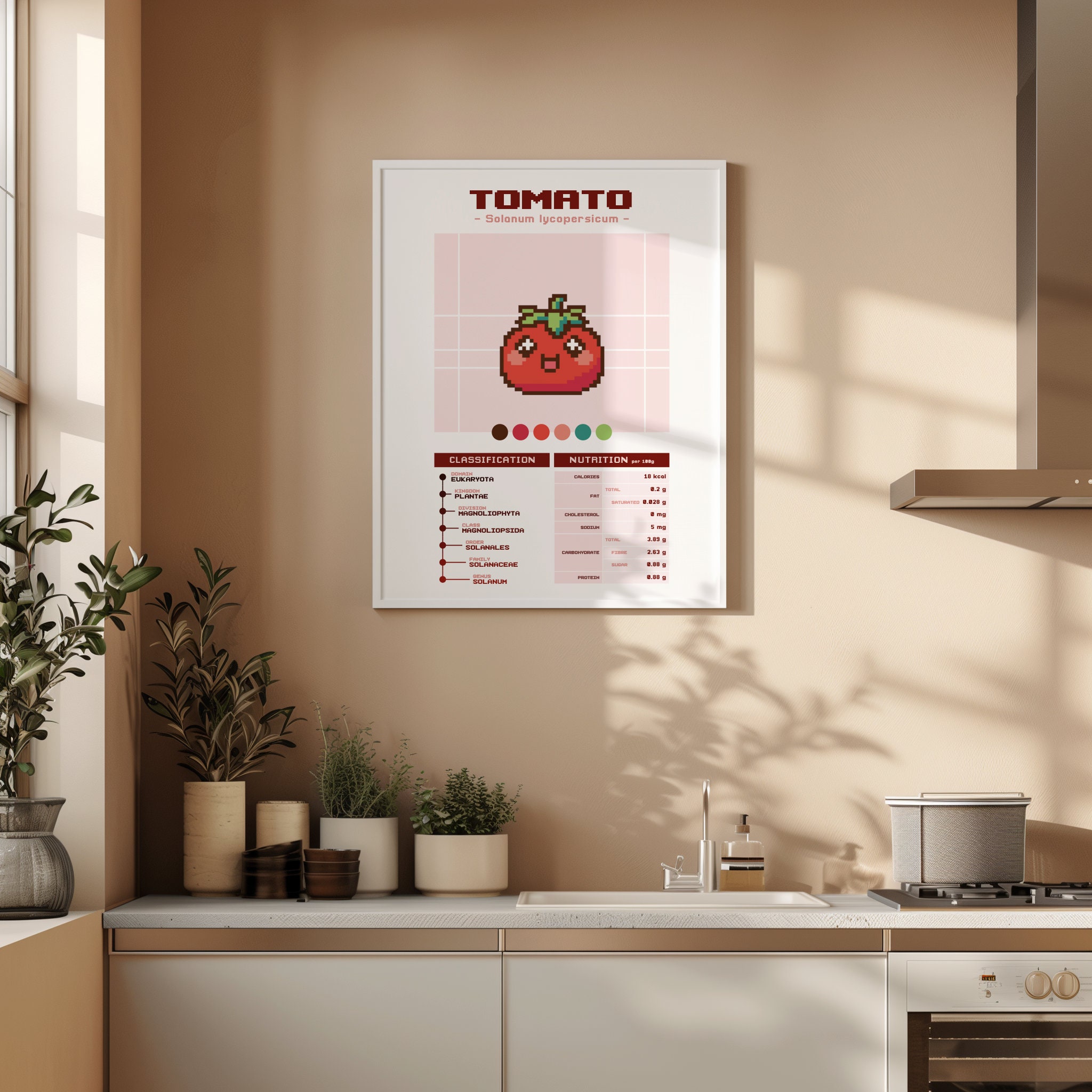 Adorable Pixel Art Tomato Poster, Botanical and Nutritional Facts ...