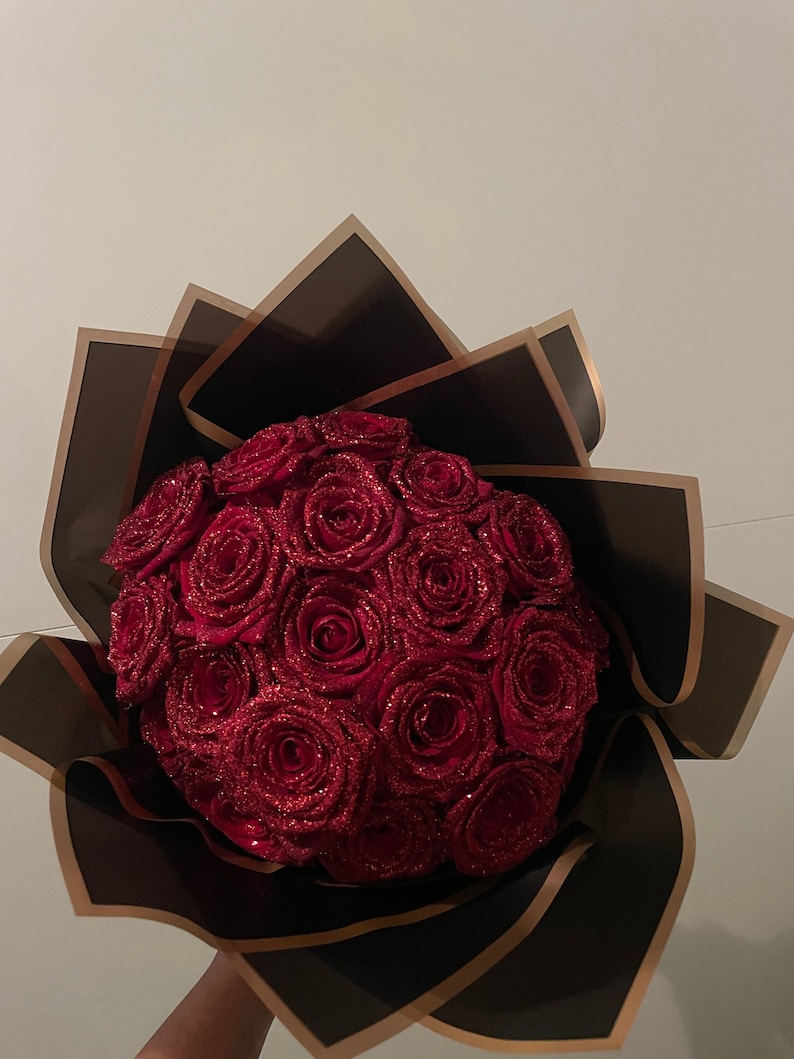 Real Red Roses Glitter Bouquet Any Occasion - Etsy