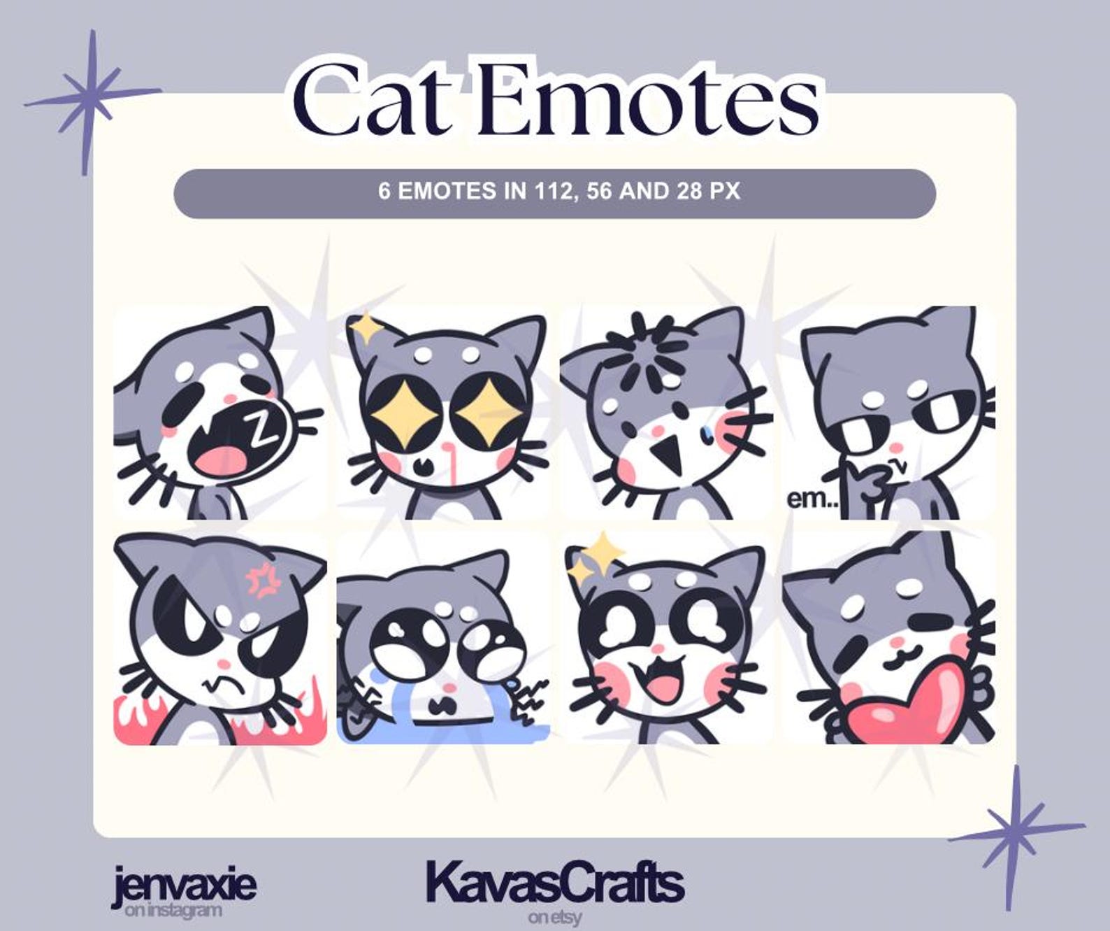 CAT EMOTES Set (8) | Twitch | Discord | Streaming | Cute Kawaii Chibi ...
