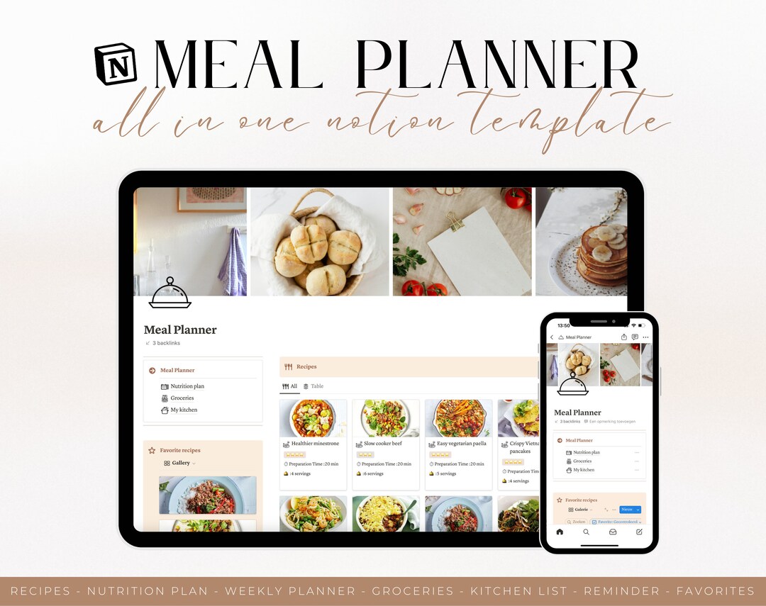 Meal Planner All in One Notion Template | Family Weekly Prep Nutrition ...