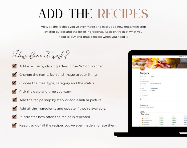 Recipe Planner One Page Notion Template | Make a Monthly or Weekly ...