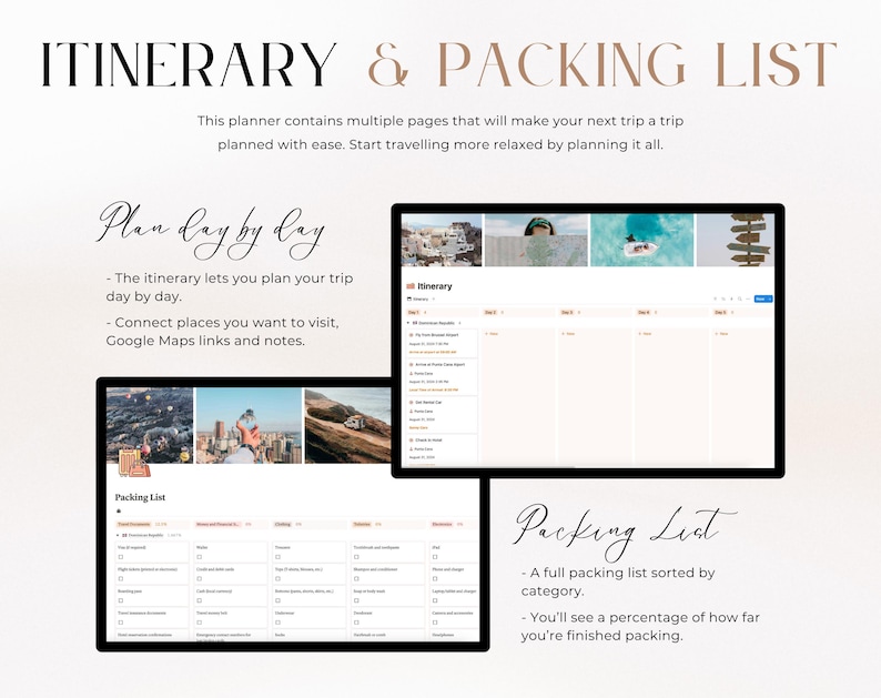 Travel Itinerary All in One Notion Template | Digital Editable Vacation ...