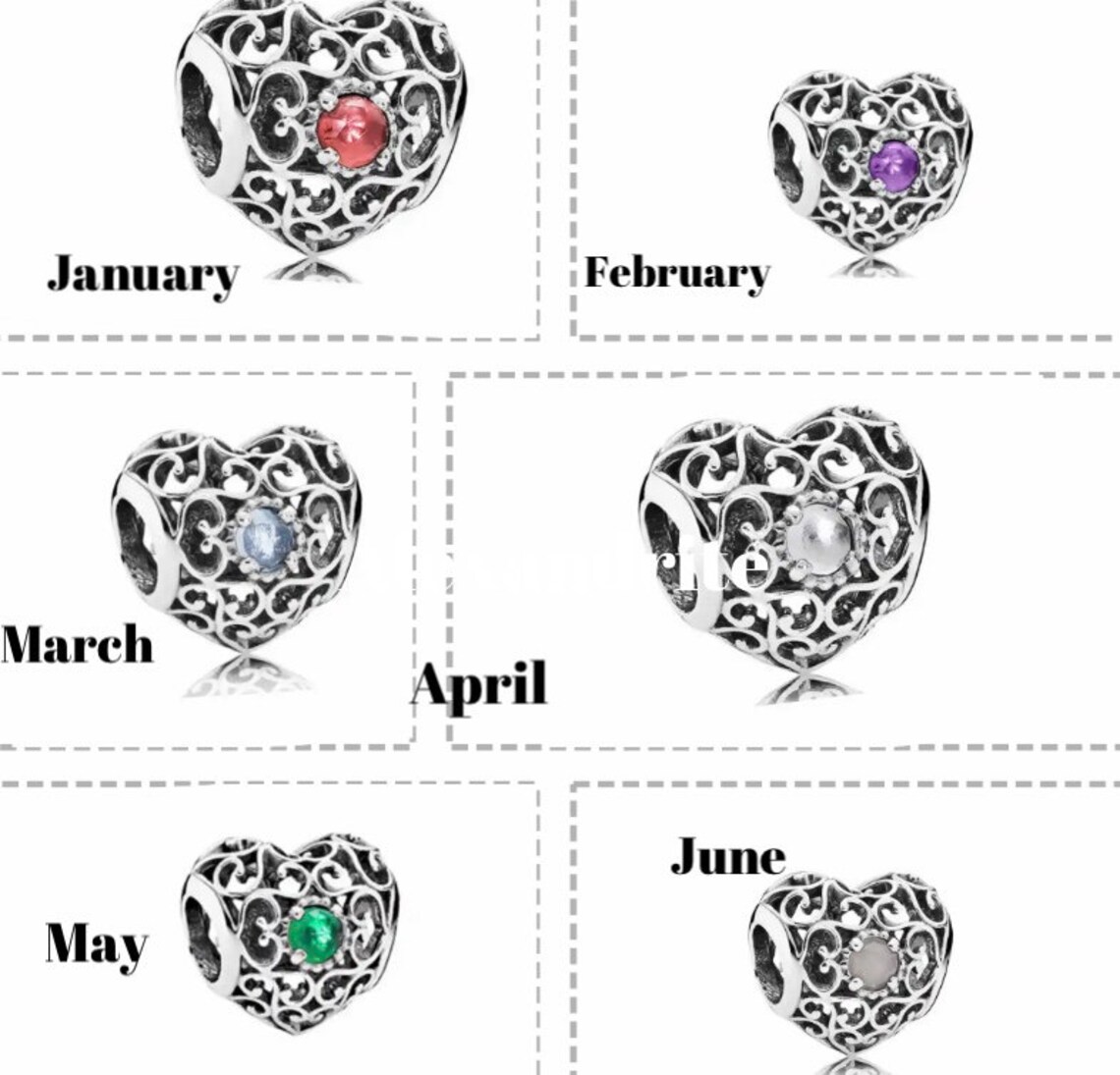 Birthstone Charms for Bracelet, Heart Birthstones,925s Silver Heart ...