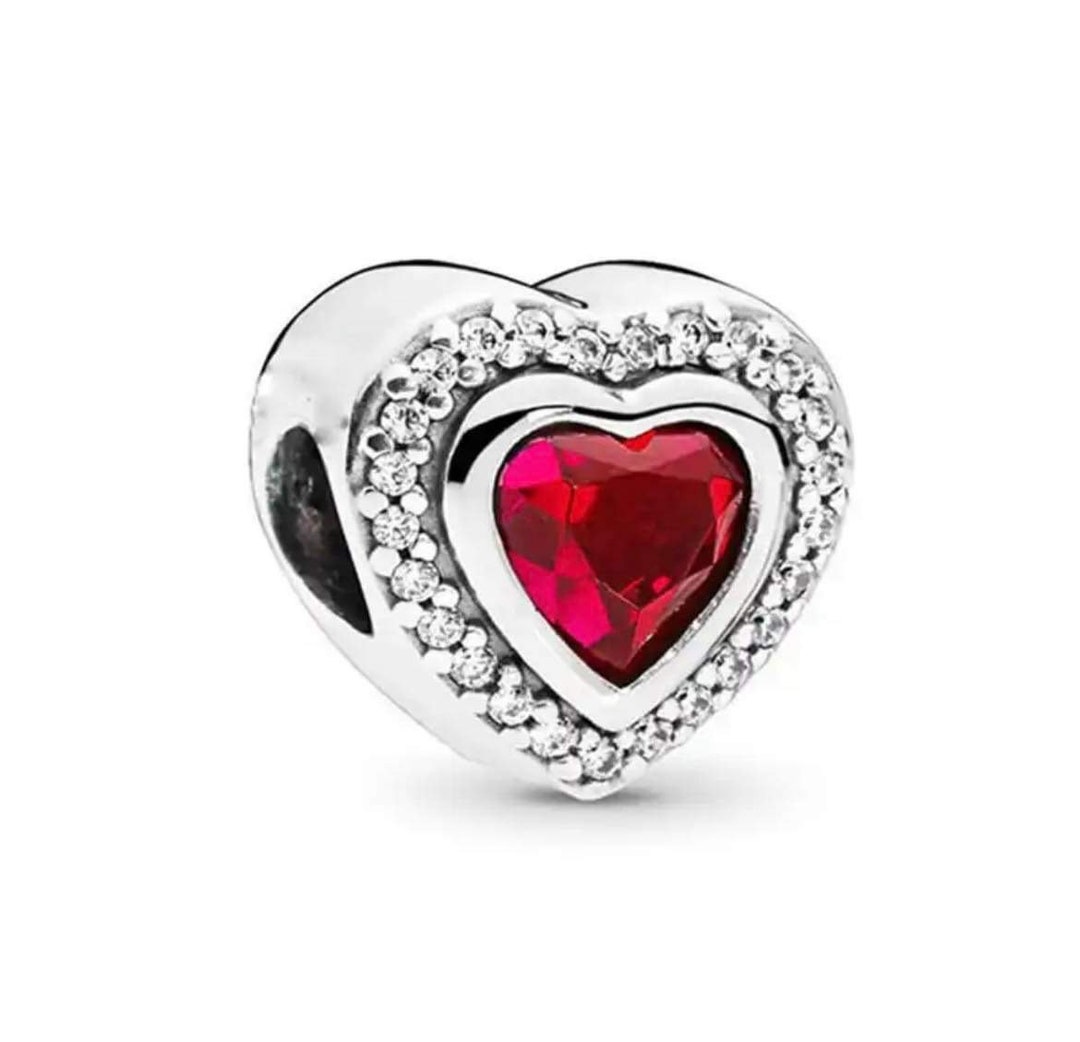 Red Heart Charm ,charm Bracelet Birthstone Charm European Silver 925 S ...