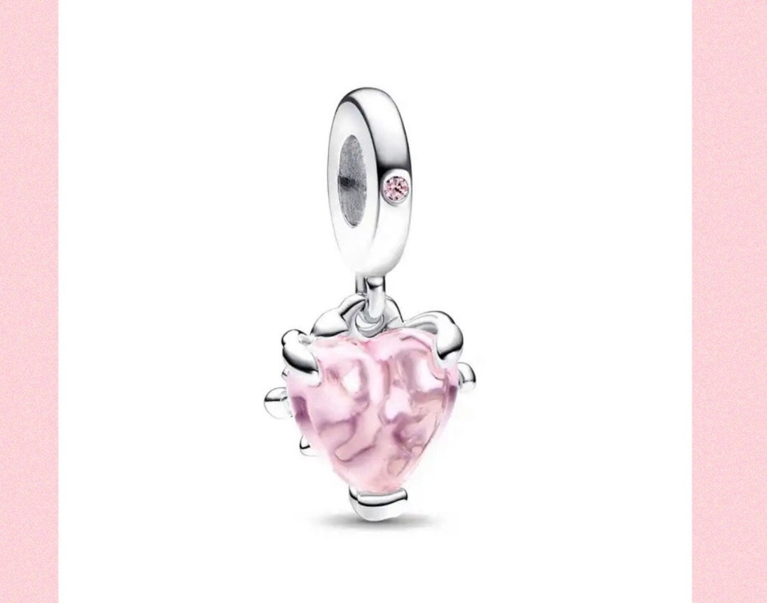 Pink Family Tree and Heart Dangle Charm for Bracelet, Authentic Genuine ...