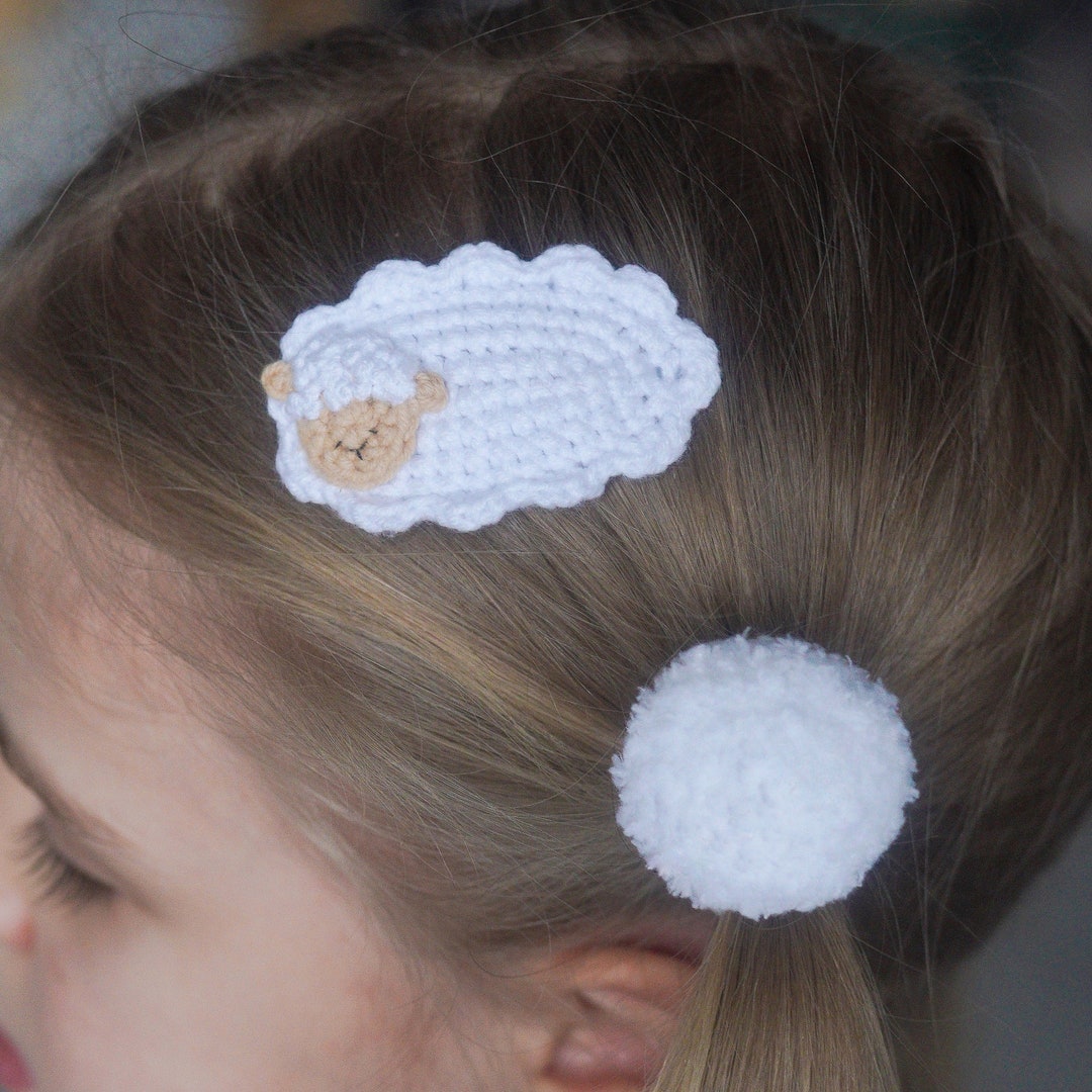 Crochet Sheep Snap Hair Clips Sheep Hairpin Fluffy Balls Hair Tie Baby ...